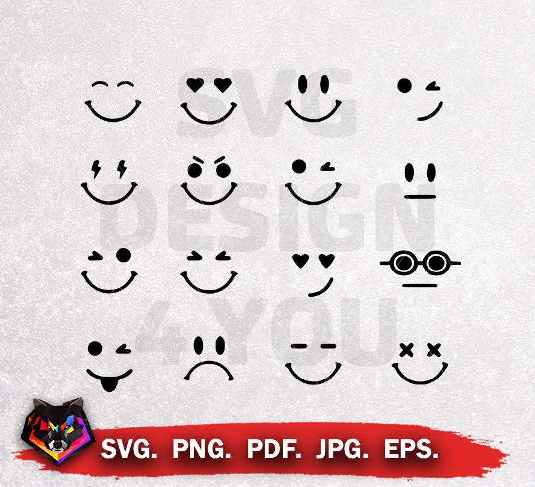 Smiley Faces, Smile, Bundle, Happy, Svg, Eps, Pdf, Png, Jpg, Digital ...