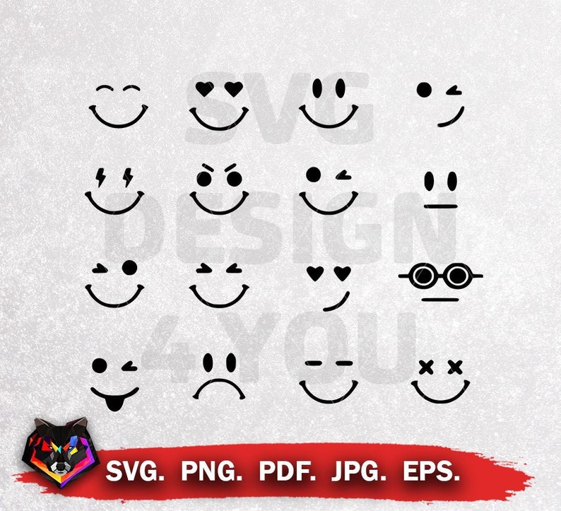 Smiley Faces, Smile, Bundle, Happy, Svg, Eps, Pdf, Png, Jpg, Digital ...
