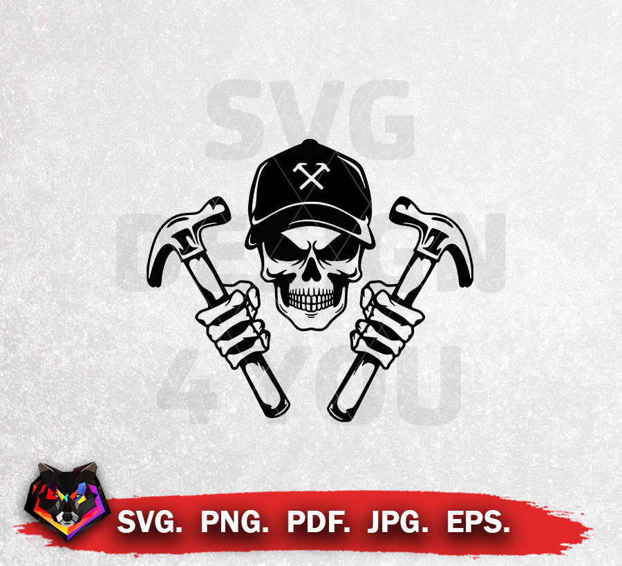 Skull, Carpenter, Hammer, Skeleton, Design, Svg, Eps, Pdf, Png, Jpg ...