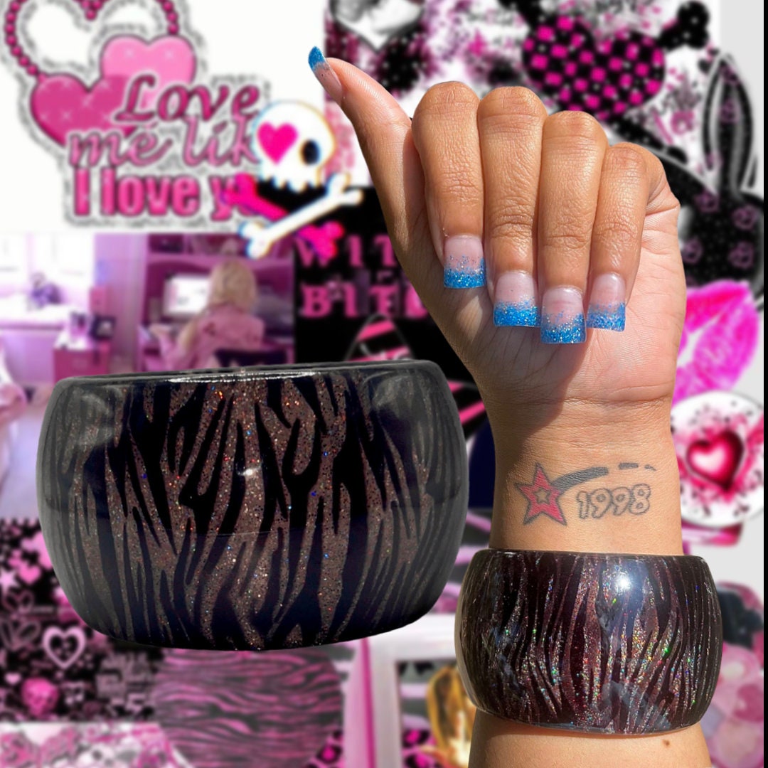 Y2K Large Zebra Glitter Bangle Bracelets Vintage Early 2000s Mcbling ...