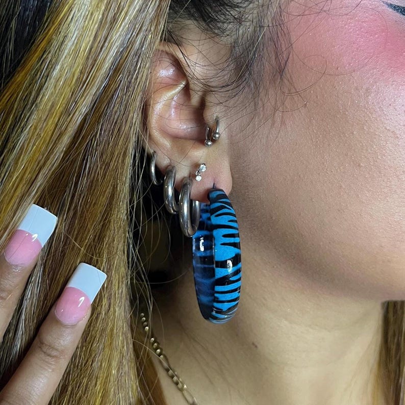 Y2K Blue Zebra Print Mini Hoop Earrings | Mcbling | Trashyy2k | 2000s ...