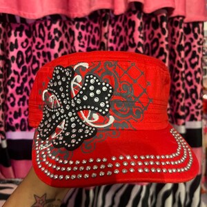 Mcbling Red Y2K Cadet Hat Trashy Y2K Aesthetic 2000s Rhinestone Hat - Etsy