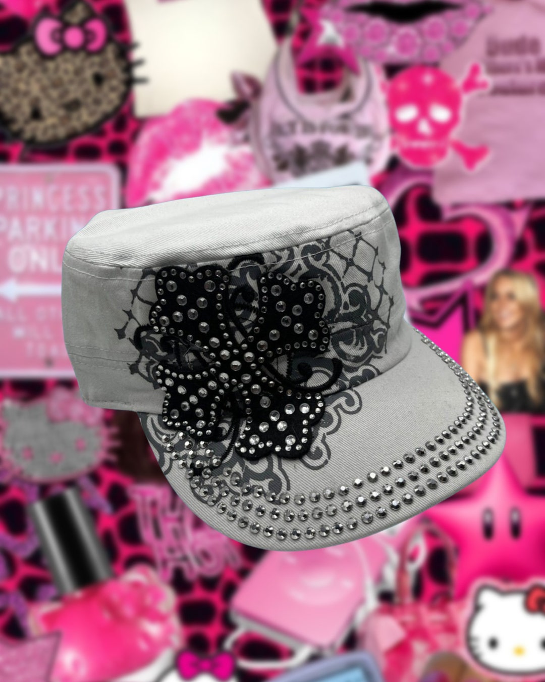 Mcbling Y2K Cadet Hat | Trashy Y2K Aesthetic | 2000s Rhinestone Denim Hat - Etsy