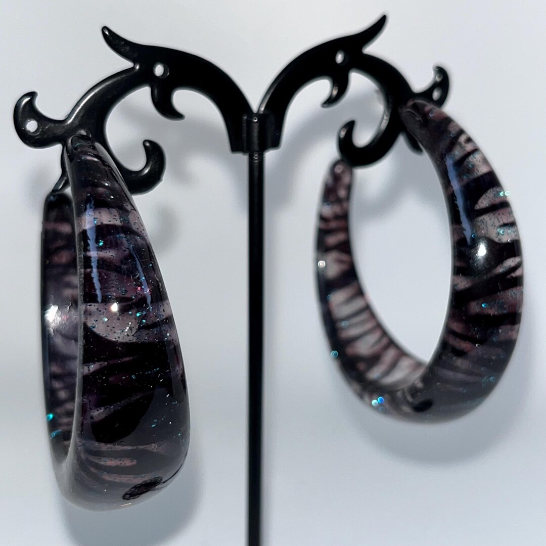 Y2K Vintage Blue Glitter Zebra Print Hoop Earrings | Mcbling ...