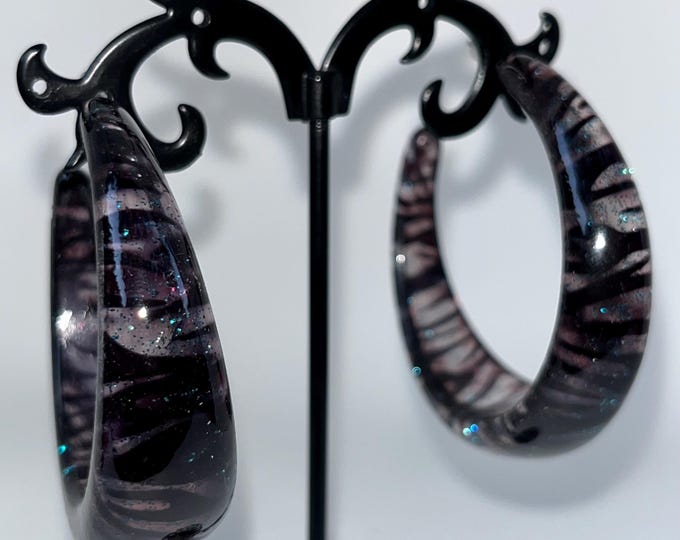 Y2K Vintage Blue Glitter Zebra Print Hoop Earrings | Mcbling ...