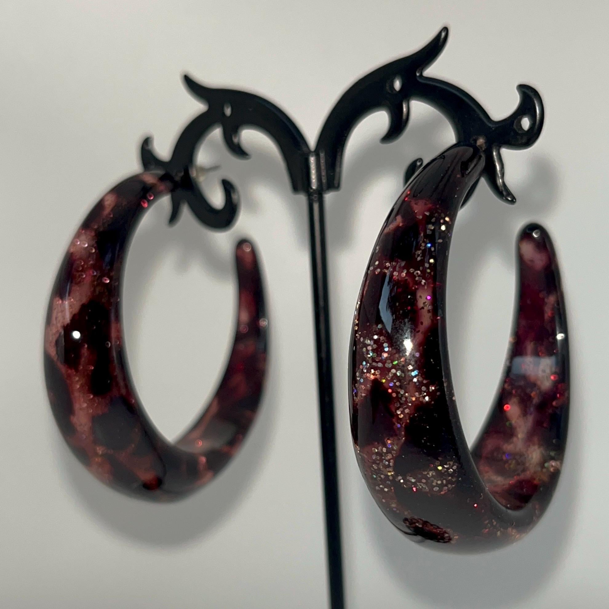 Y2K Glitter Lucite Hoop Earrings Vintage 1999 | Leopard Print Retro ...