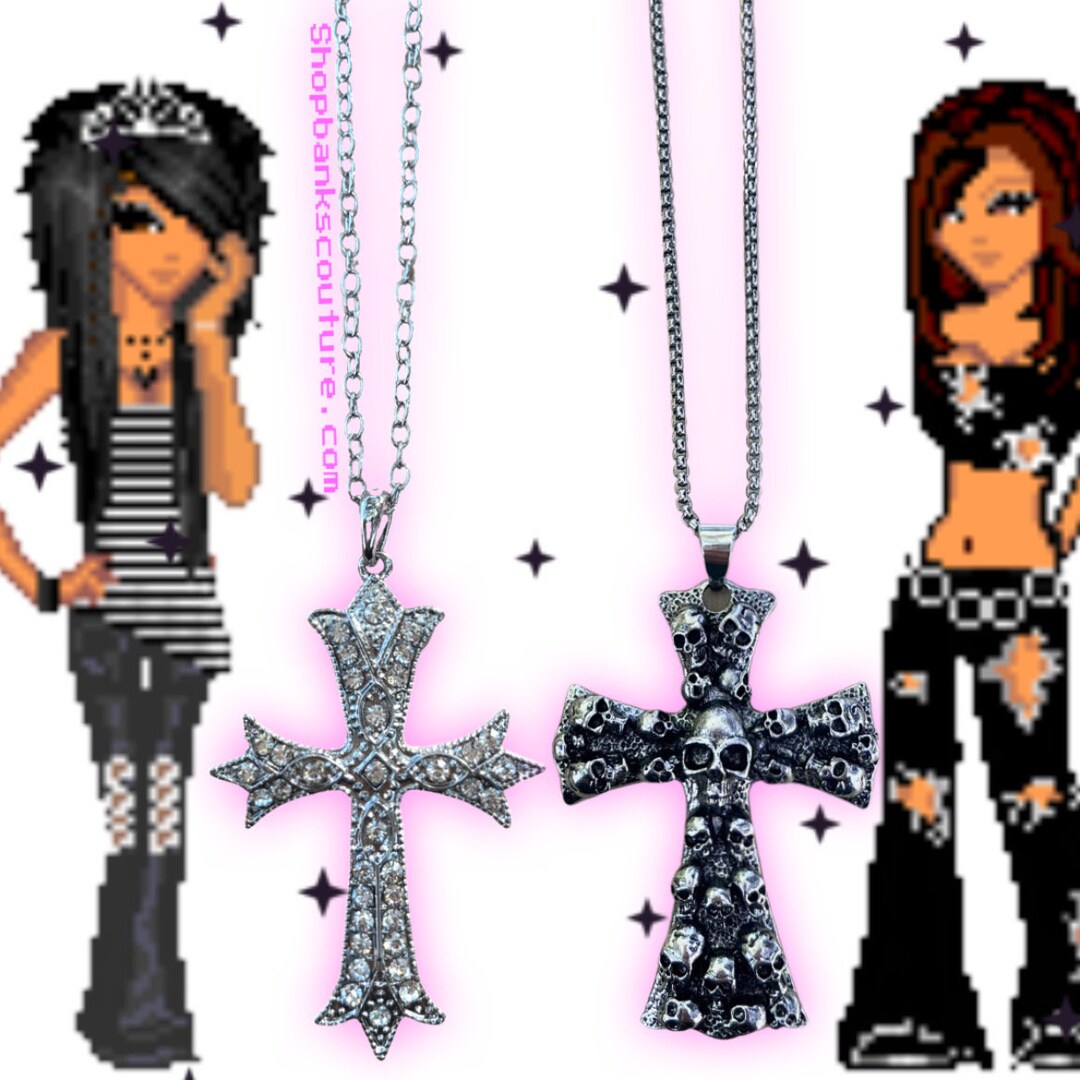 Y2k Punk Cross Necklace | Blingy Cross | Skull Cross | Early 2000s ...