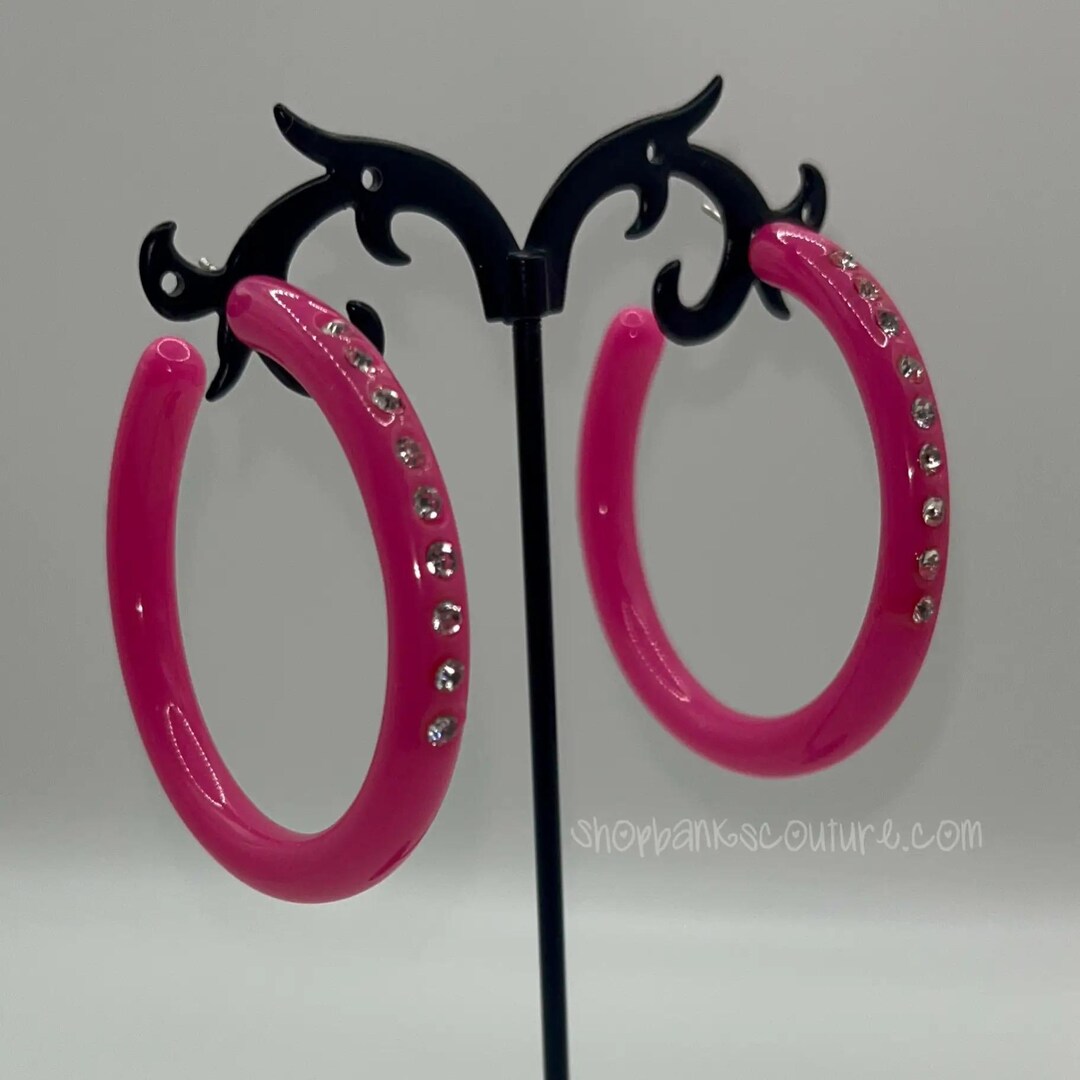 Y2K Vintage Hot Pink Candy Bedazzled Hoop Earrings Mcbling Trashyy2k ...