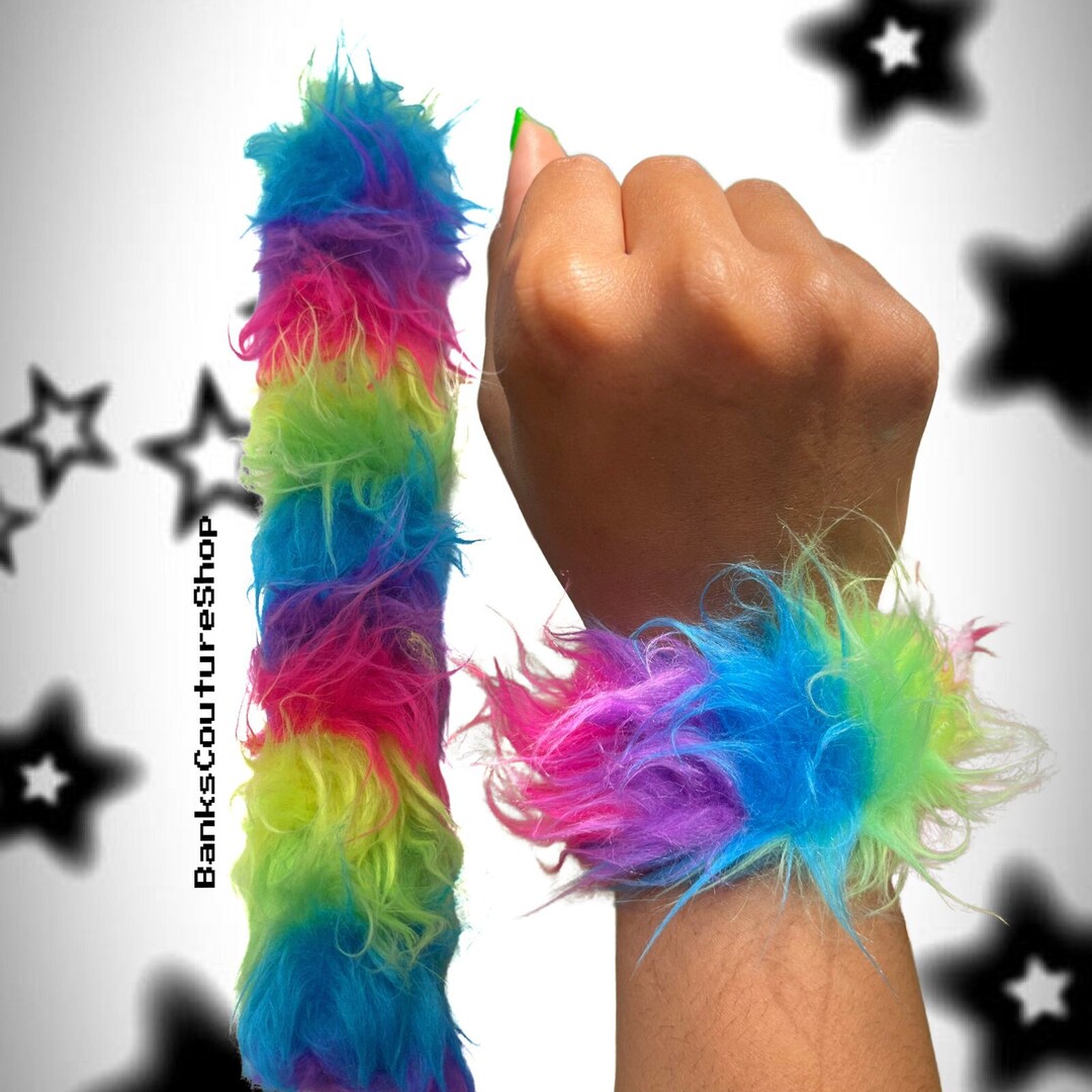 Y2K Emo Scene Fur Slap Bracelets | Rainbow | Zebra Leopard | 2000s ...