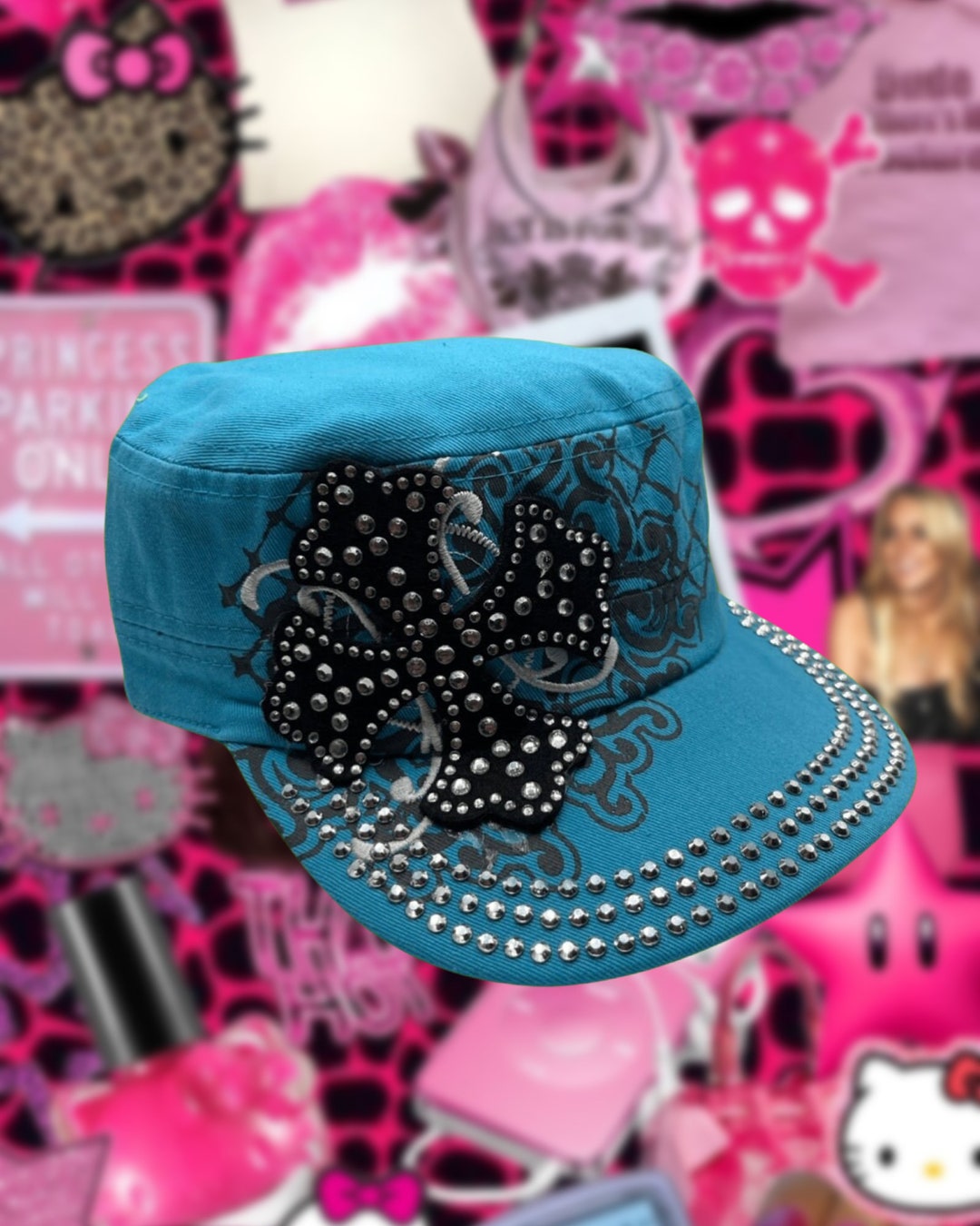 Mcbling Y2K Cadet Hat | Trashy Y2K Aesthetic | 2000s Rhinestone Denim ...