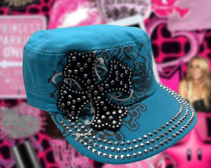 Mcbling Y2K Cadet Hat | Trashy Y2K Aesthetic | 2000s Rhinestone Denim ...