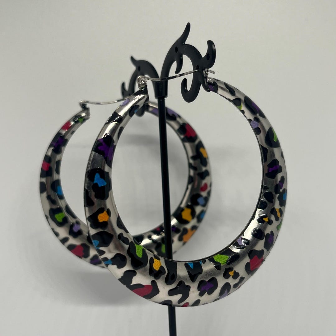 Y2K Rainbow Leopard Print Hoop Earrings | Mcbling | Trashyy2k | 2000s ...