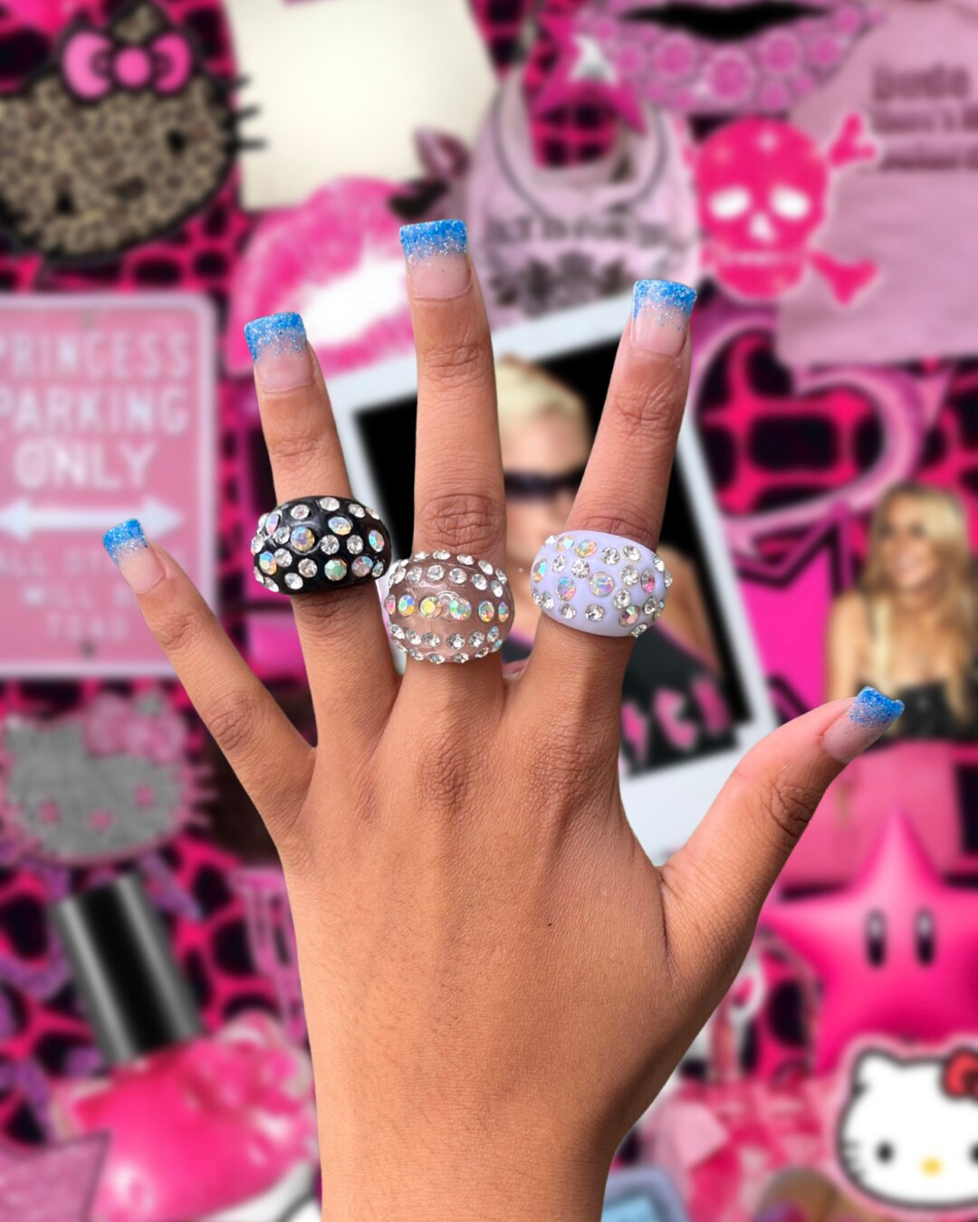 Y2k Rhinestone Bedazzled Dome Rings Vintage 2000s Early 2000s Emo Scene ...