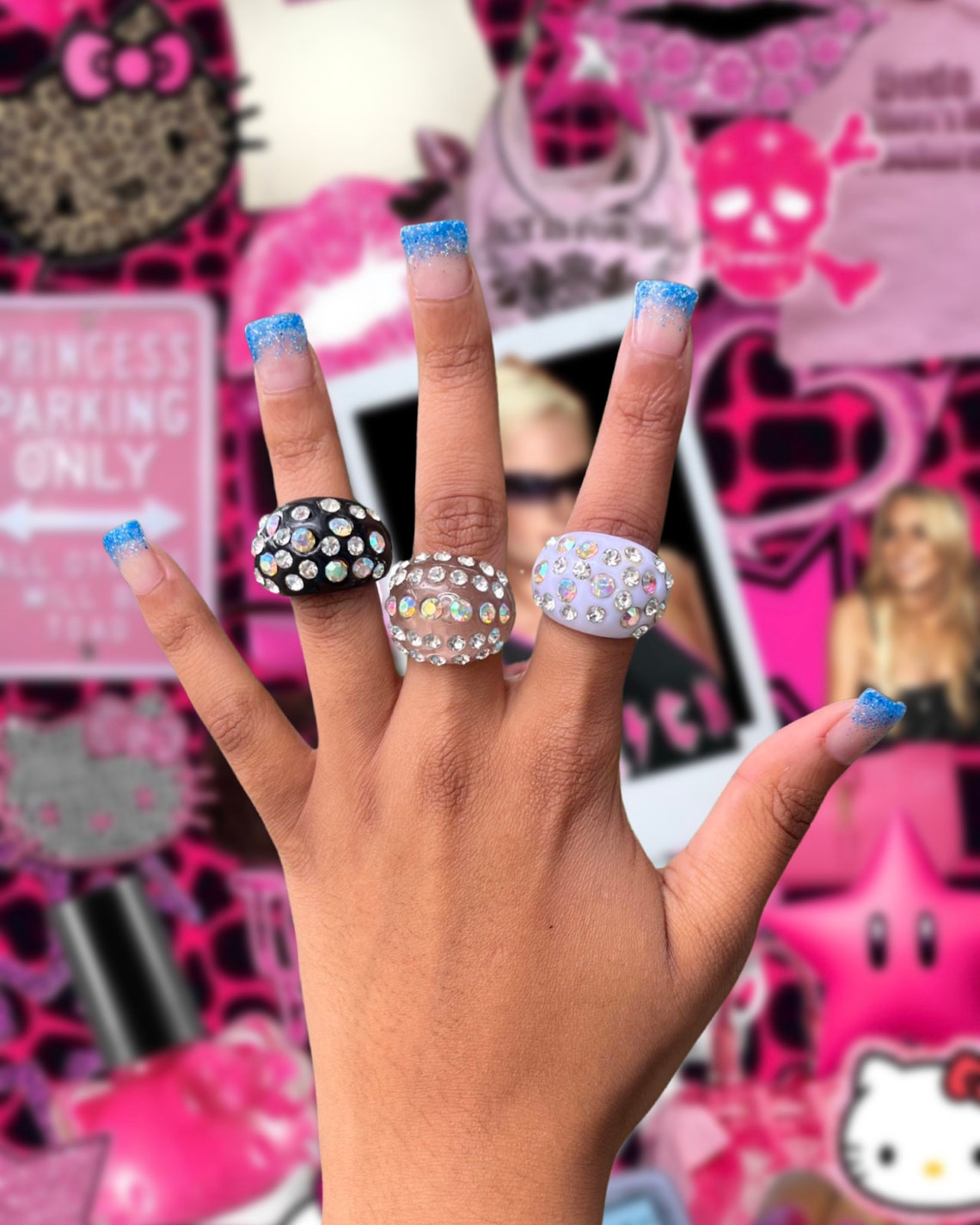 Y2k Rhinestone Bedazzled Dome Rings | Vintage 2000s | Early 2000s ...