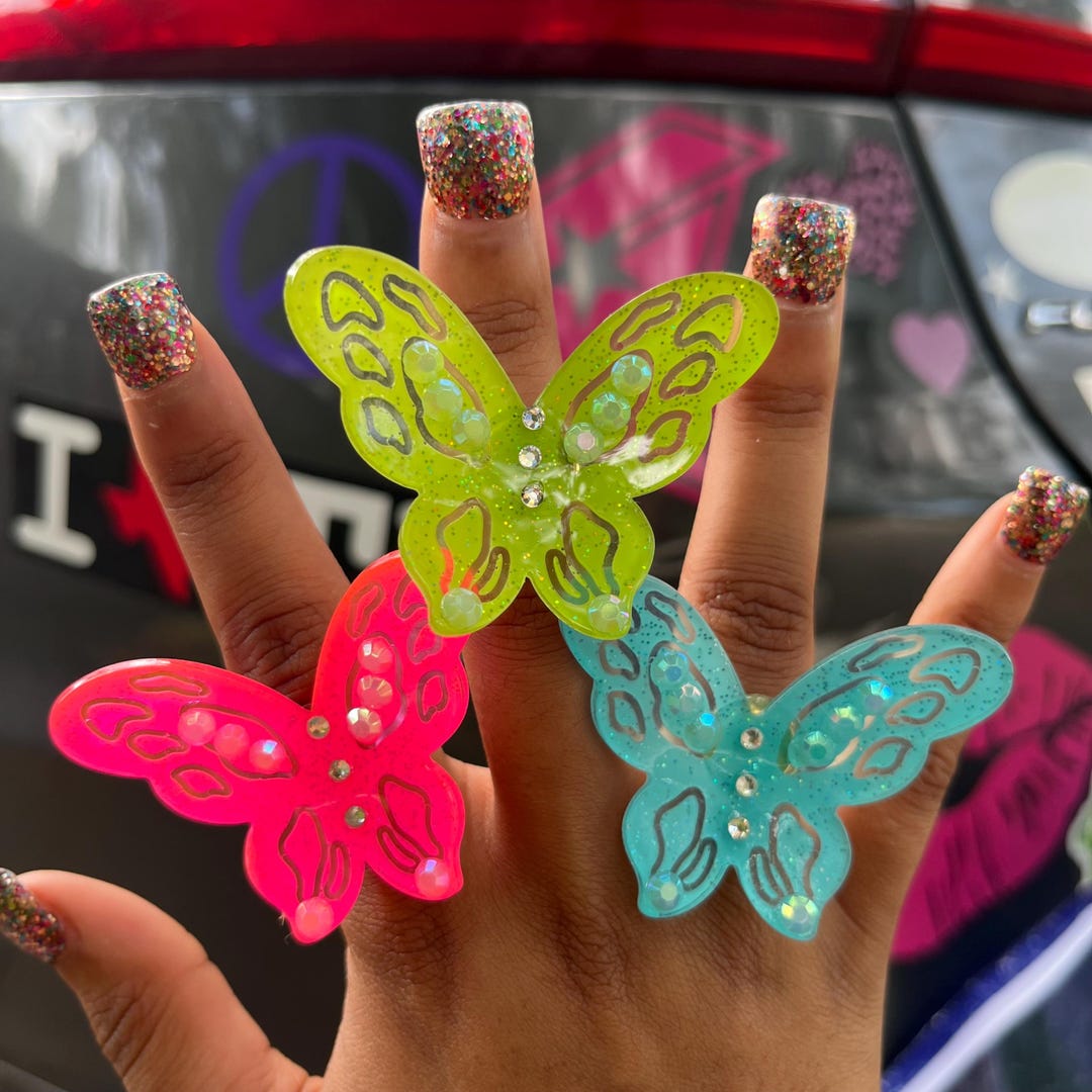 Y2K Large Vintage Glitter Butterfly Rings | 2000s Girl | Nostalgic ...