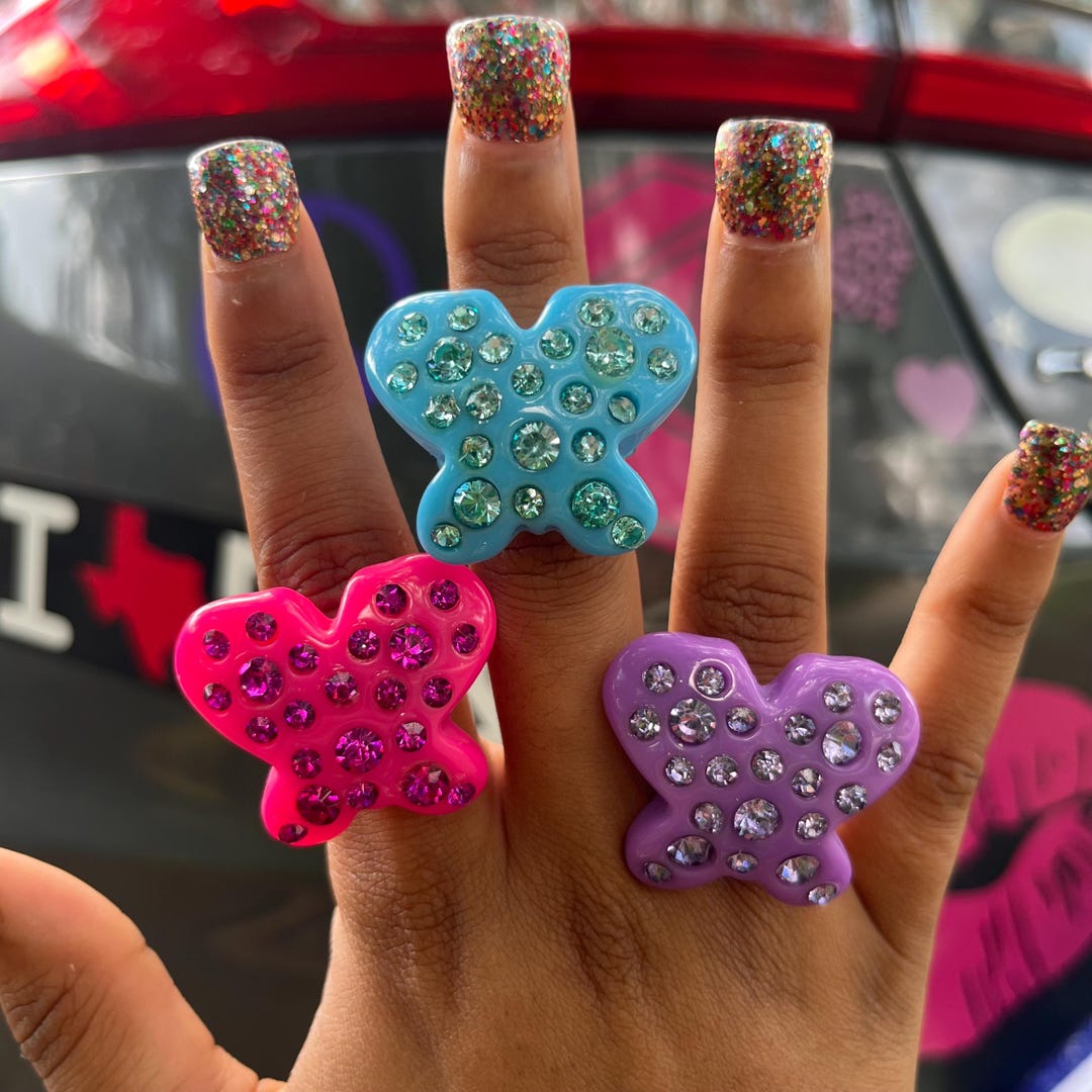 Y2K Rhinestone Butterfly Ring | Chunky Nostalgic Jewelry - Etsy