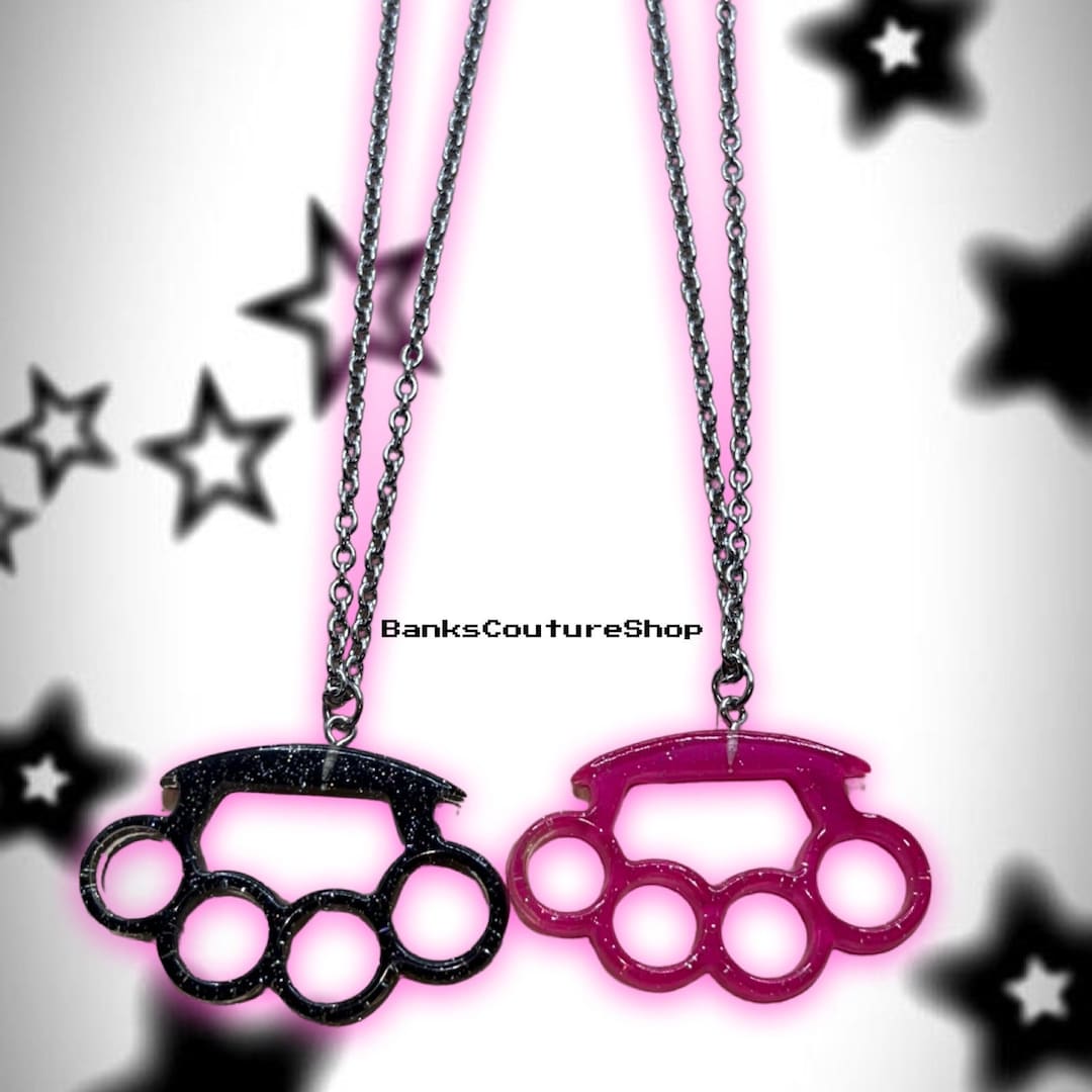 Y2k Glitter Brass Knuckles Necklace Pink Black Early 2000s Emo Scene ...