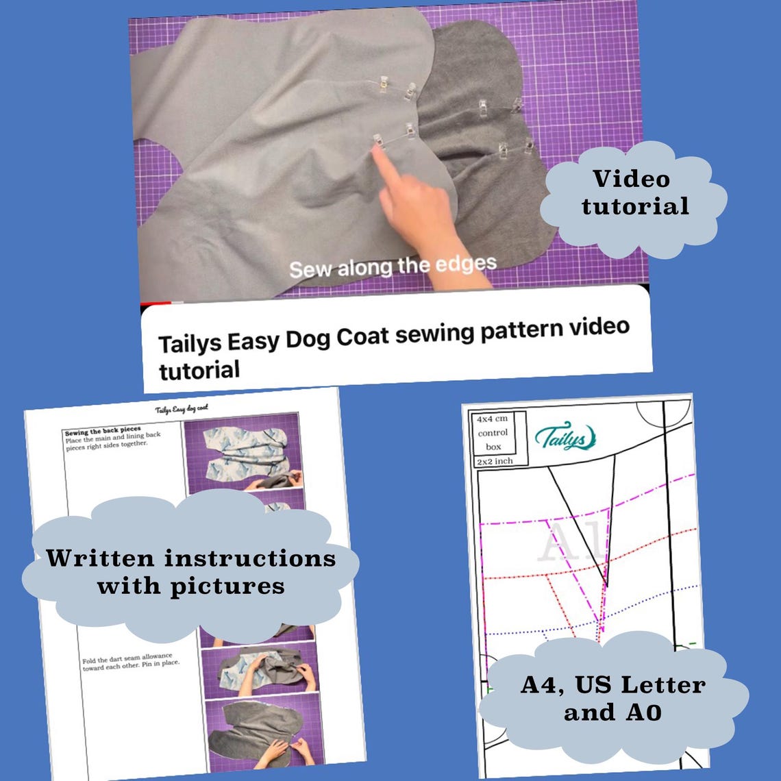 Easy Dog Coat PDF Sewing Pattern Multiple Sizes 70-90cm/28-35inches ...