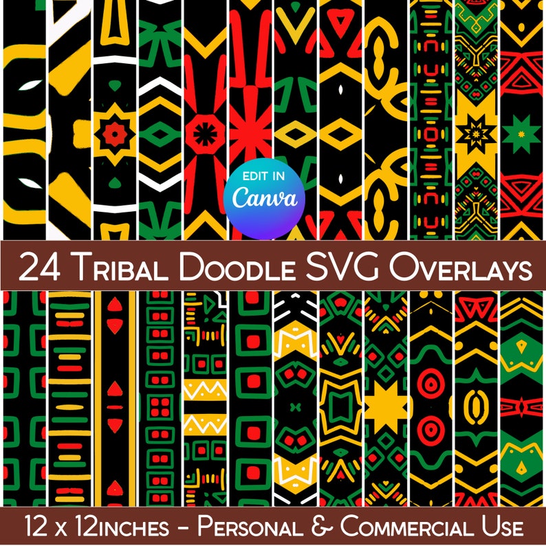 24 Tribal Doodle Editable SVG Overlays Editable in Canva - Etsy México