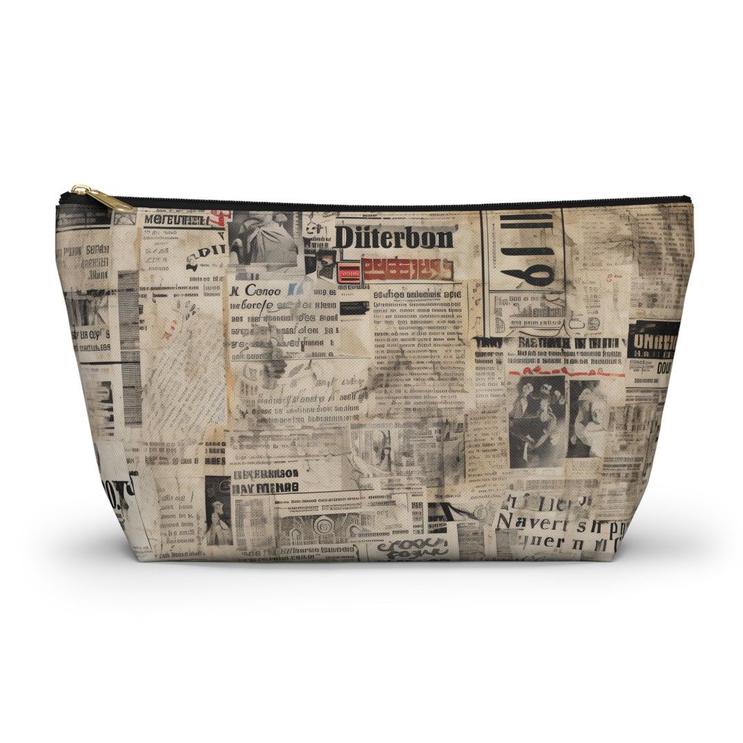 Old Newspaper Pouch With T-bottom Simple Zipper Make up Bag With Retro ...