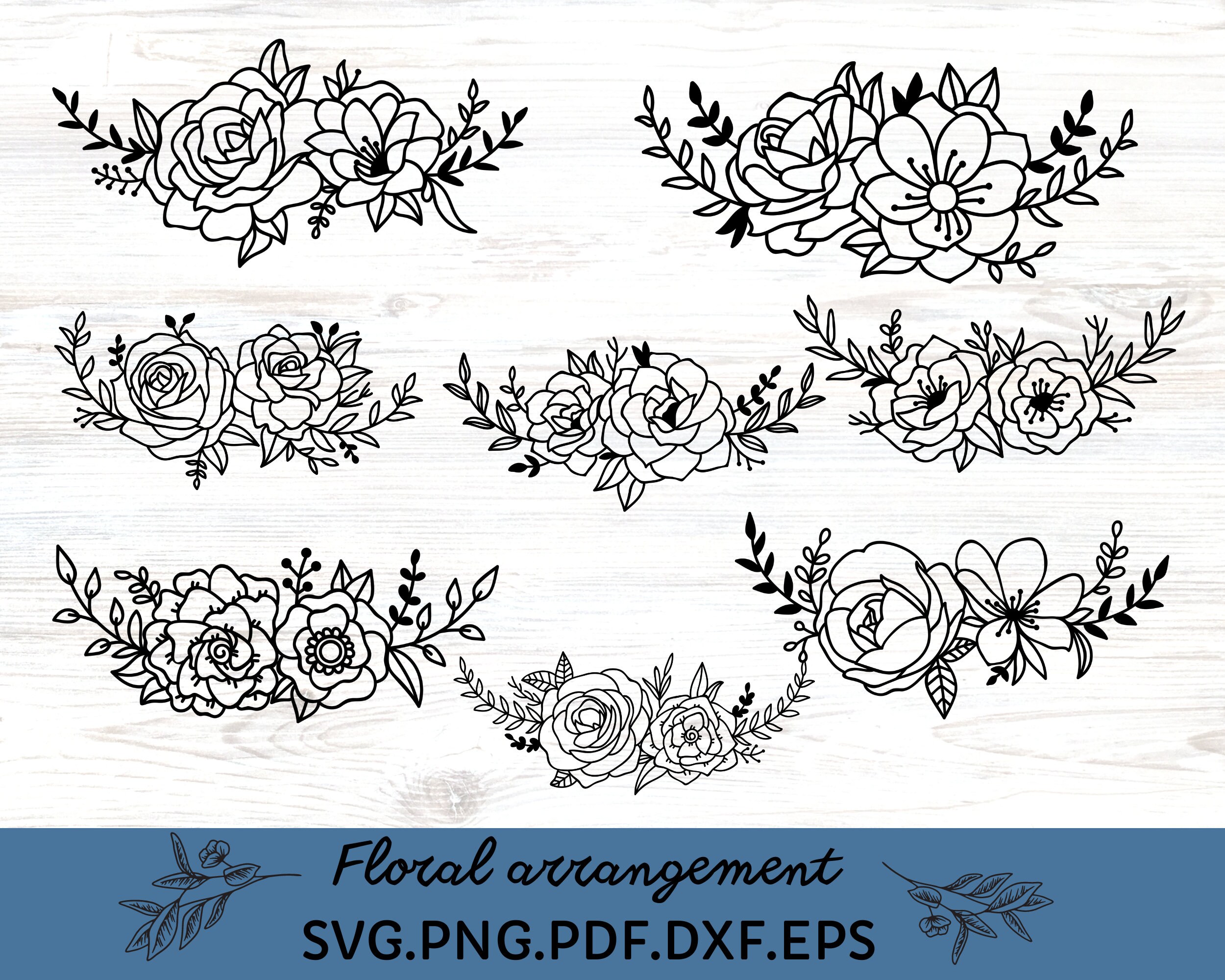 Flower Arragement Svg Bundle floral Svg Wildflower Svg Floral Border ...