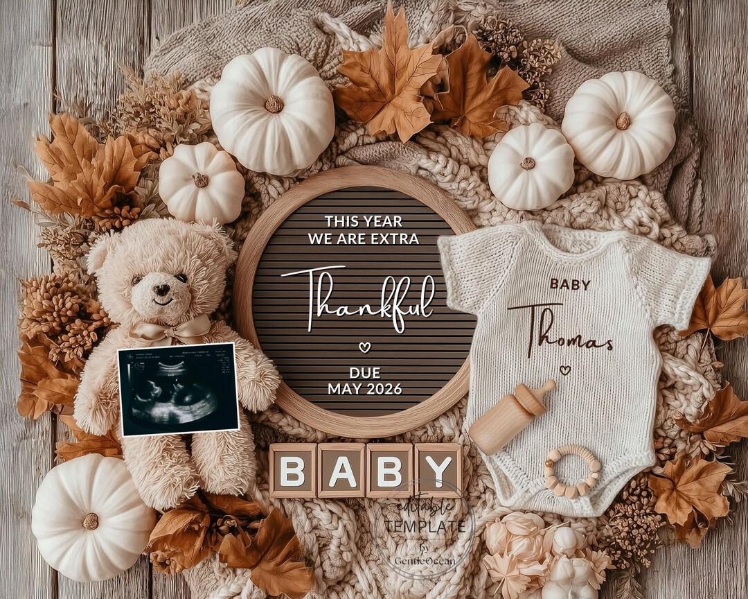 Thanksgiving Pregnancy Announcement Digital: Thankful Baby Reveal ...