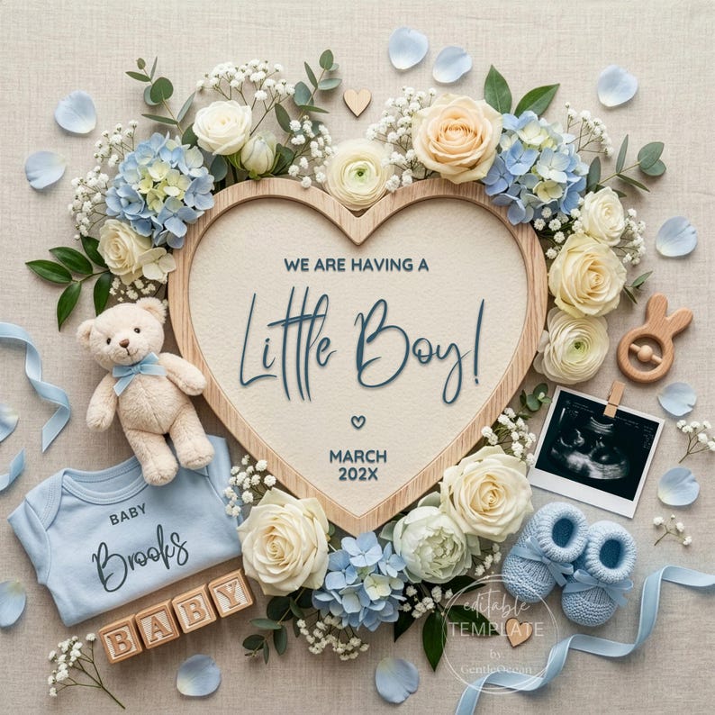 Baby Boy Pregnancy Announcement Template, Gender Reveal, Big Sister ...