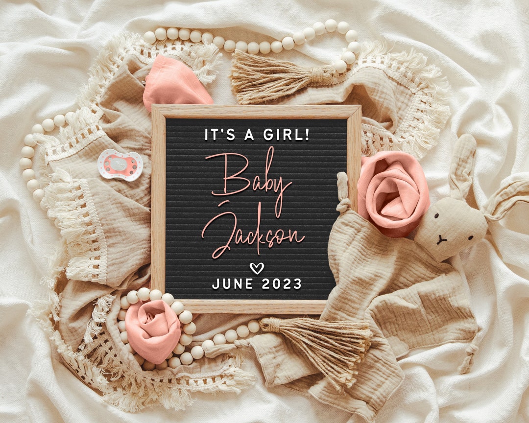 Baby Girl Announcement Digital, Girl Digital Pregnancy Announcement for ...