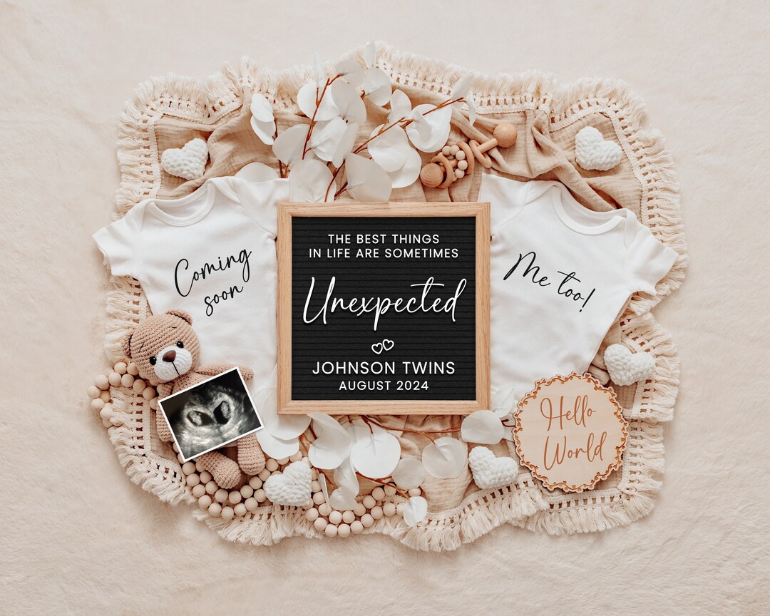 Unexpected Twin Pregnancy Announcement Digital, Twin Baby Announcement ...