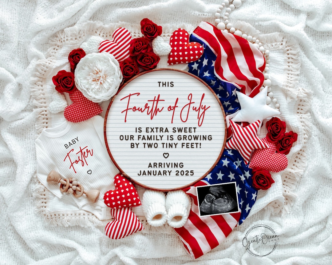 Fourth of July Baby Announcement Digital, Patriotic Pregnancy ...