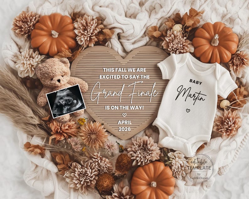Fall Baby Announcement: Grand Finale Pregnancy Reveal, Editable Canva ...