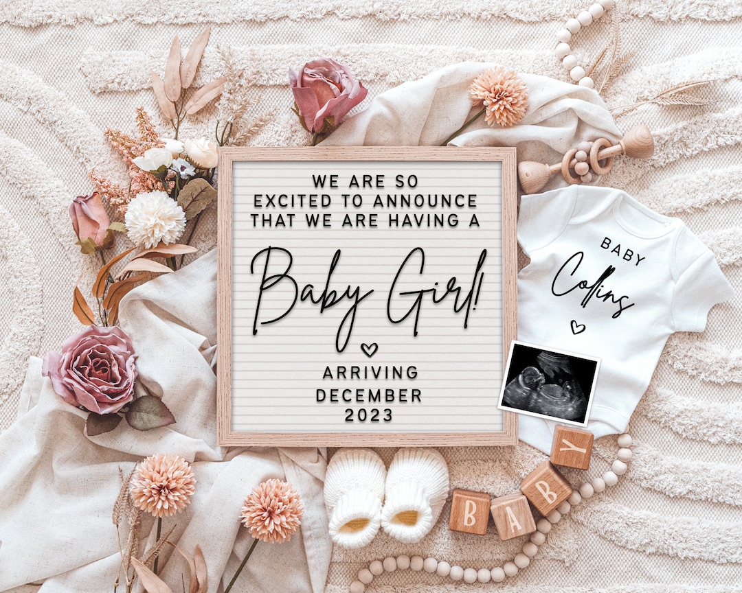 Girl Pregnancy Announcement Digital Editable Template for Social Media ...