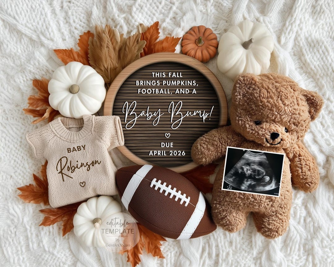 Fall Football Pregnancy Announcement: Editable Baby Bump Reveal ...