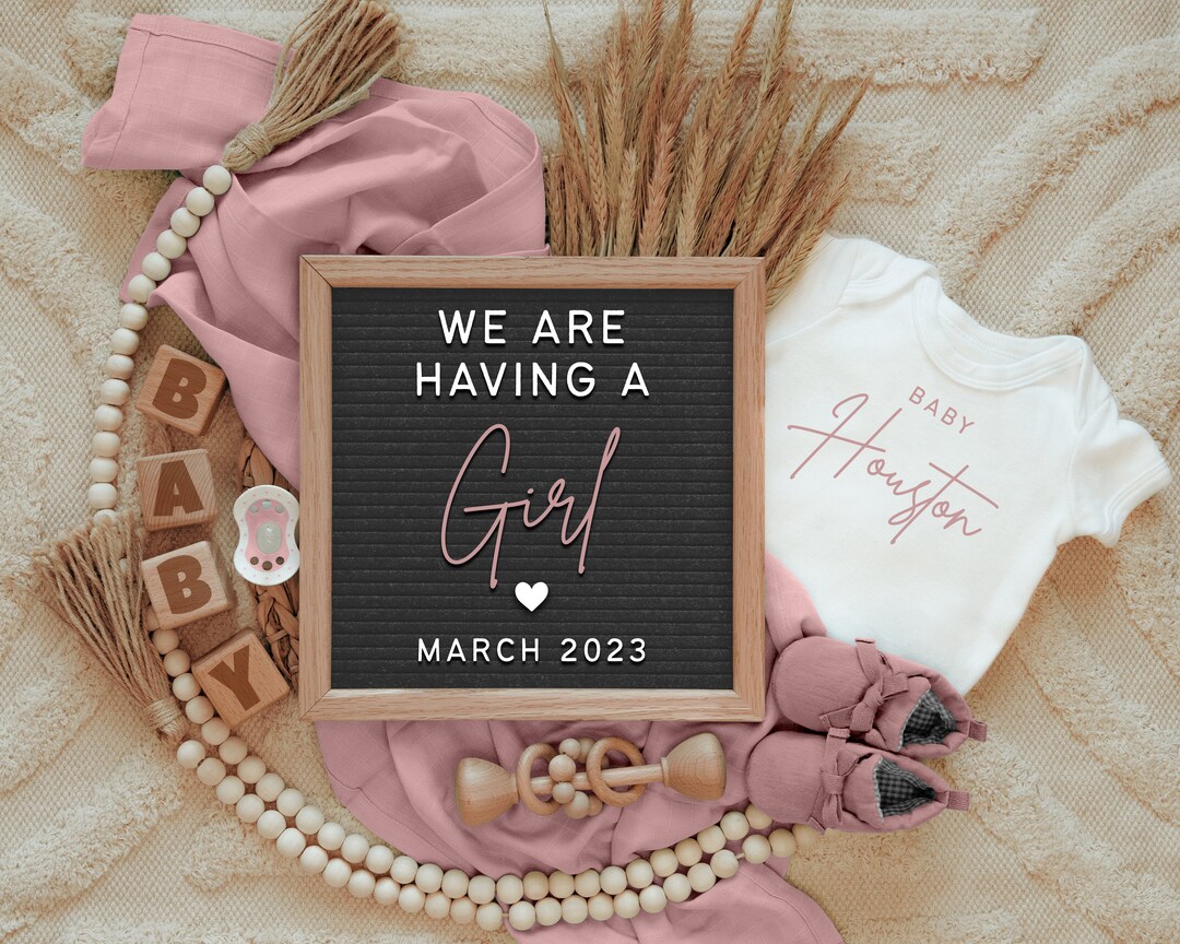 Girl Baby Announcement Digital, Boho Digital Pregnancy Announcement for ...