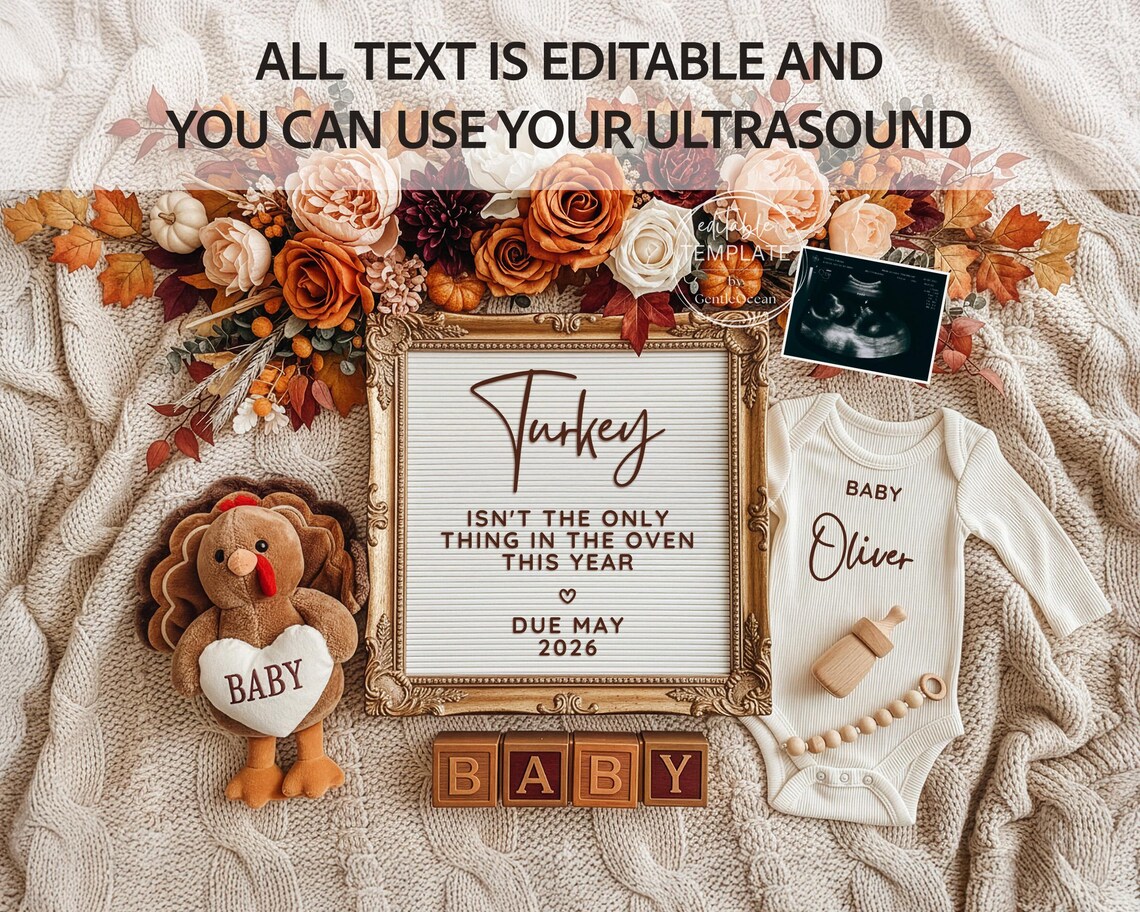 Funny Thanksgiving Pregnancy Announcement | Turkey in Oven Digital ...
