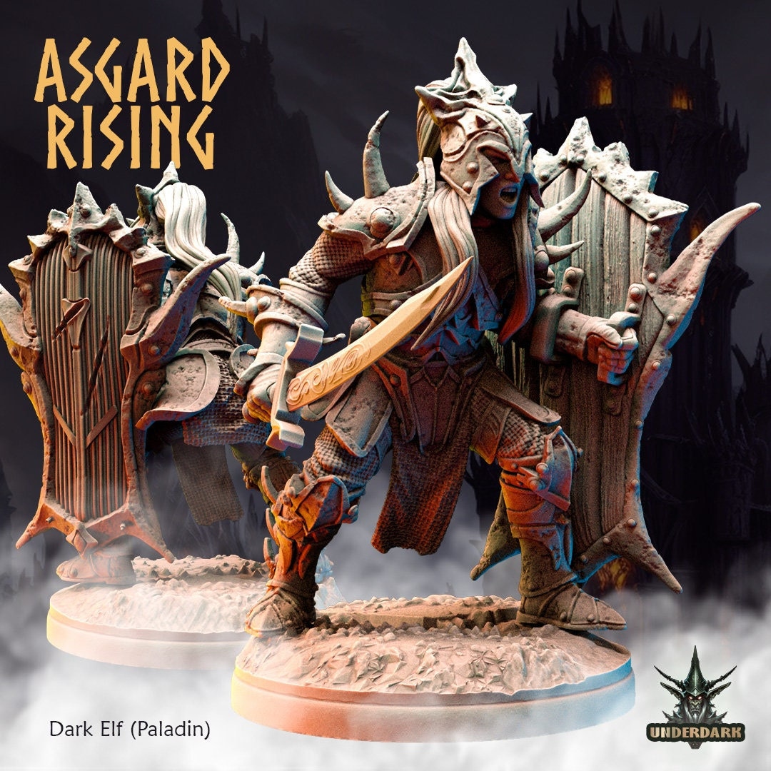 Dark Elf Paladin Dnd Miniature for RPG Tabletop 32 Mm Heroic Scale - Etsy