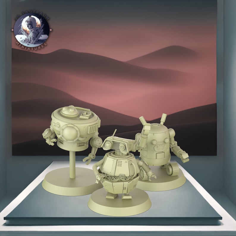 Sci-fi Droid Trio Tabletop Minis for Dnd Futuristic Gaming Small Robots ...
