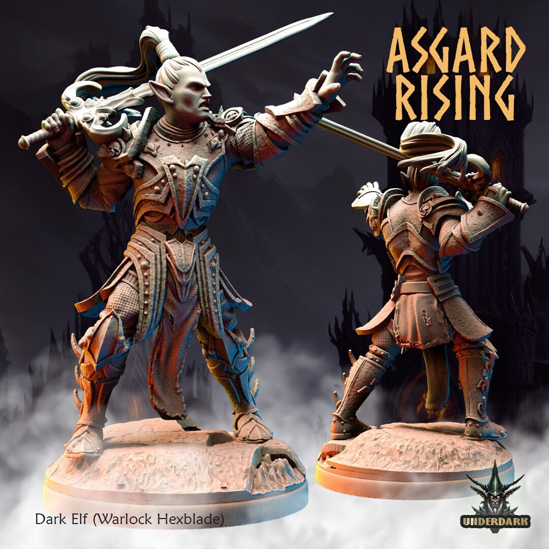 Dark Elf Warlock Hexblade Dnd Miniature for RPG Tabletop 32 Mm Heroic ...