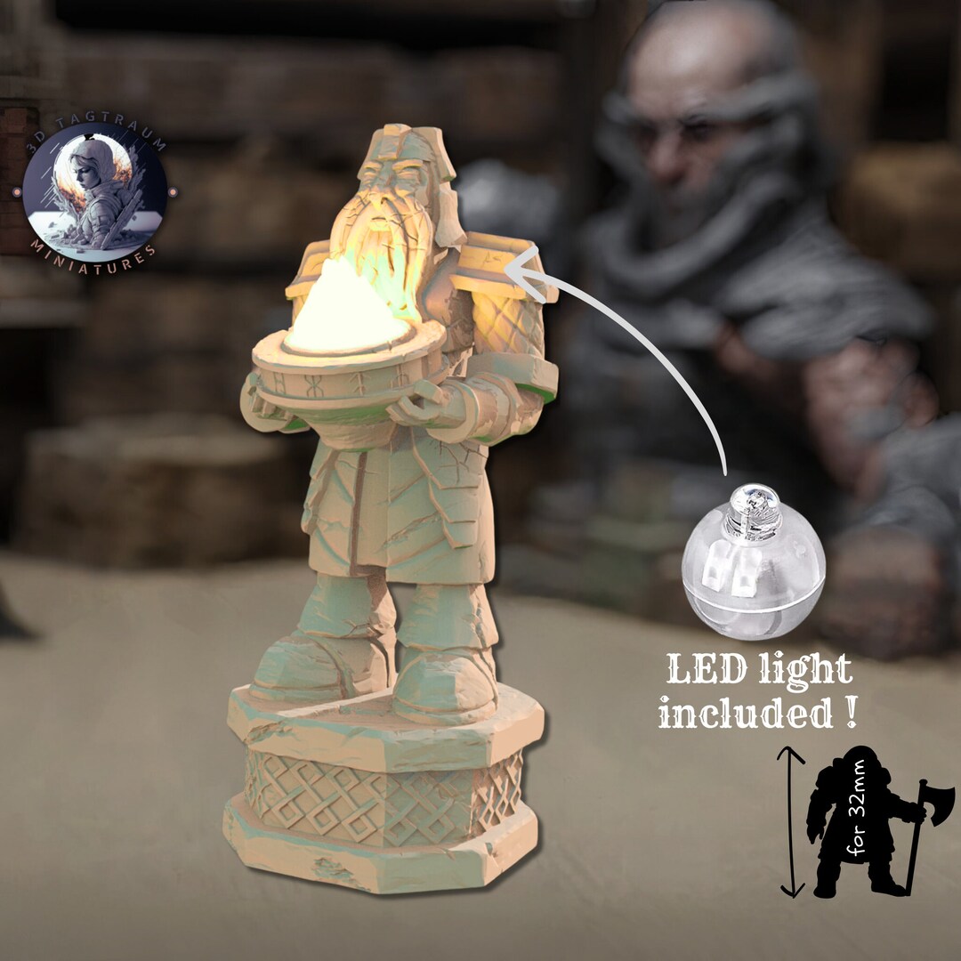 Dnd Dwarf Miniature Statue Glowing Lantern for Dungeon and Dragons 5e ...
