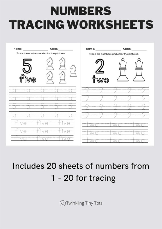 Numbers Tracing Worksheets 1 20 / Color and Trace Numbers - Etsy