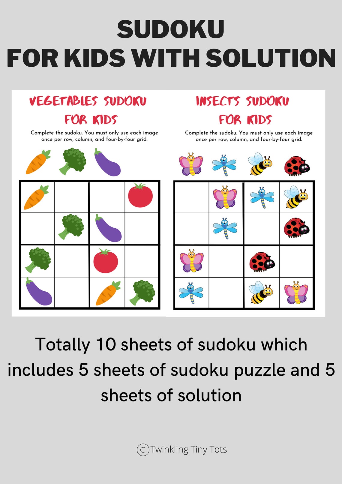 SUDOKU FOR Kids/sudoku Puzzle for Kids/kindergarten/preschool - Etsy