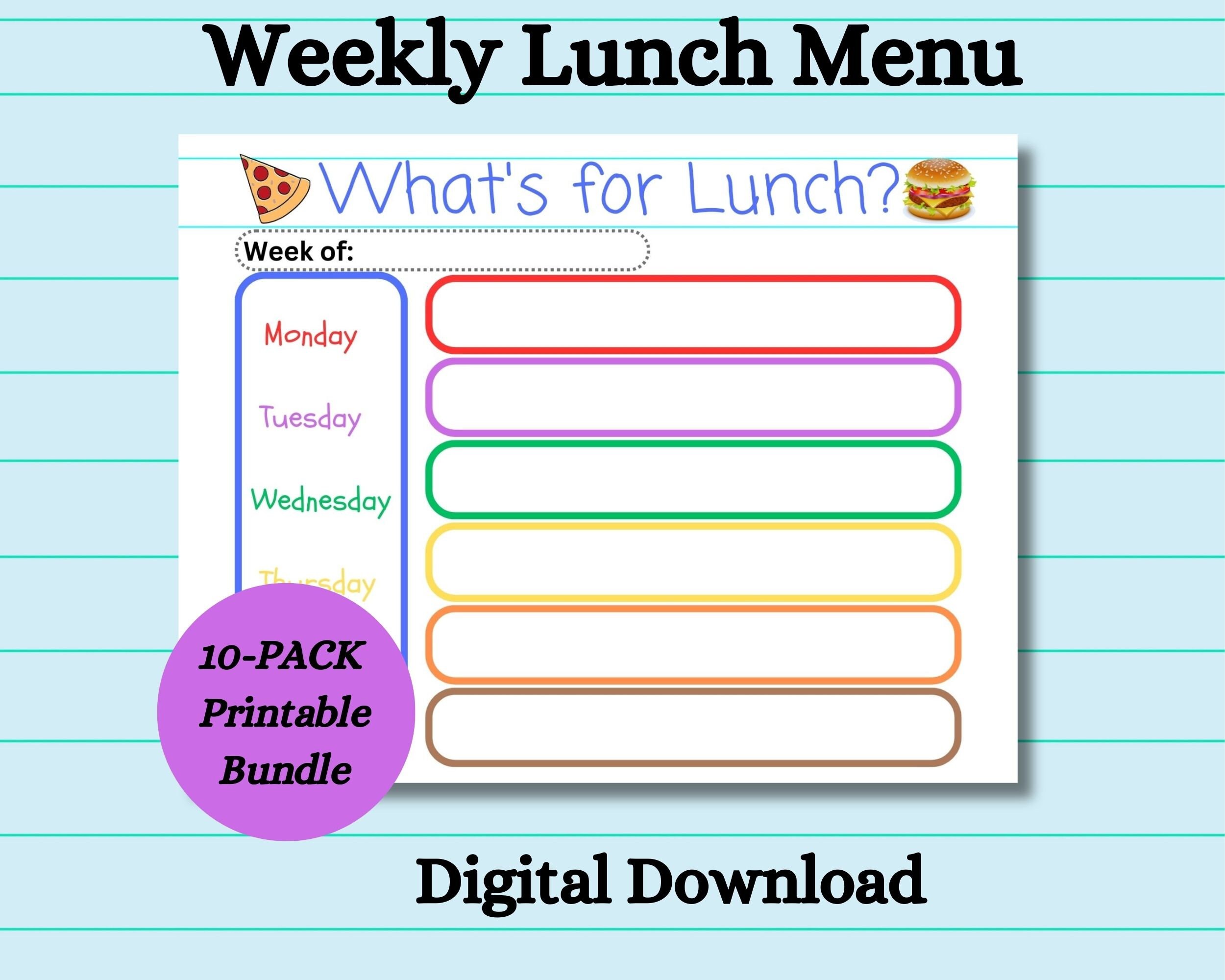 Weekly School Lunch Template What's for Lunch - Etsy