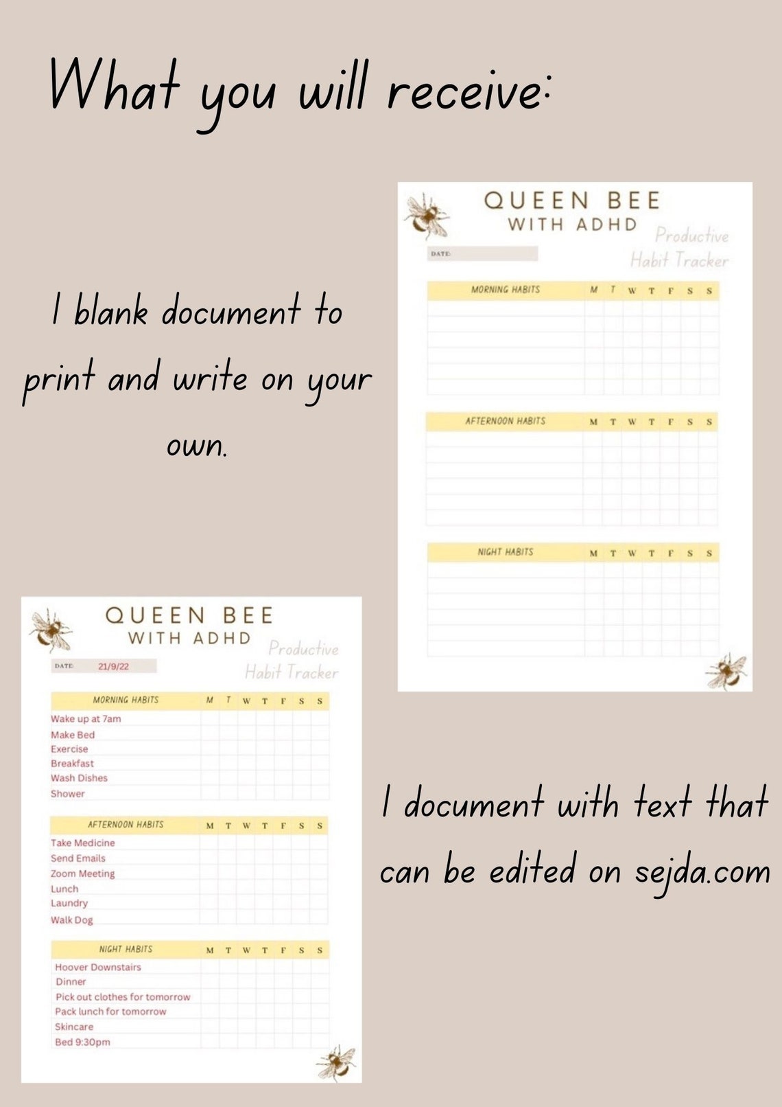 Queen Bee With ADHD Productive Habit Tracker | Planner | Daily Habits ...