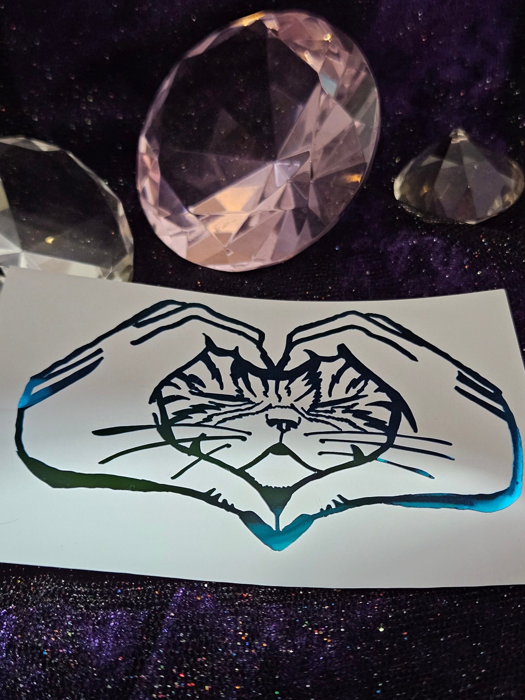 Cat Heart Vinyl Decal in Shimmering Holographic or Alternate Colors ...