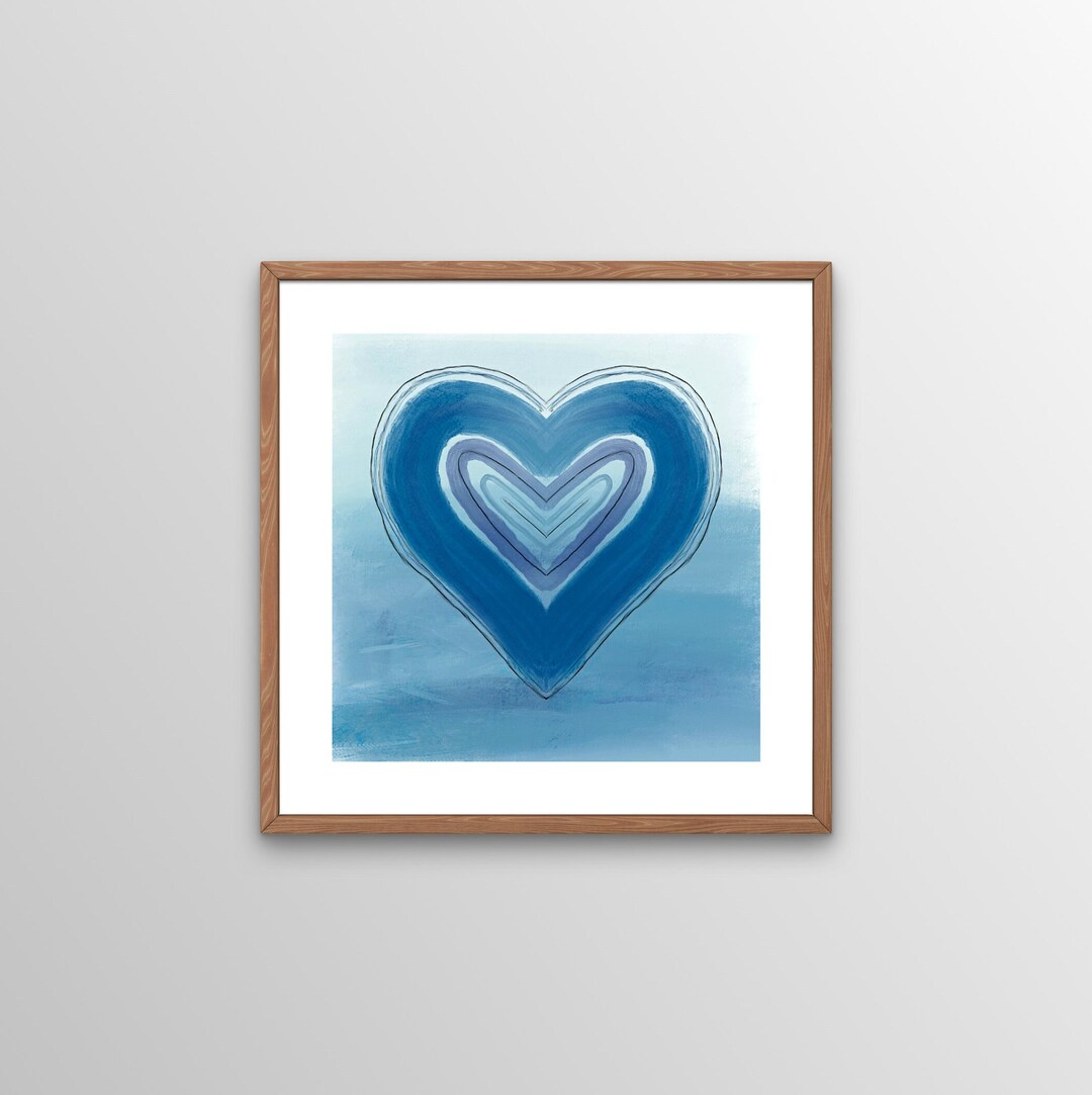 Blue Heart Art Print | Square, Wall Art, Boho, Sweet, Retro ...
