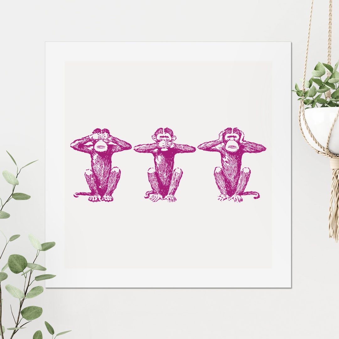 Three Wise Monkeys Art Print Square Wall Art, Home Decor, Home ...