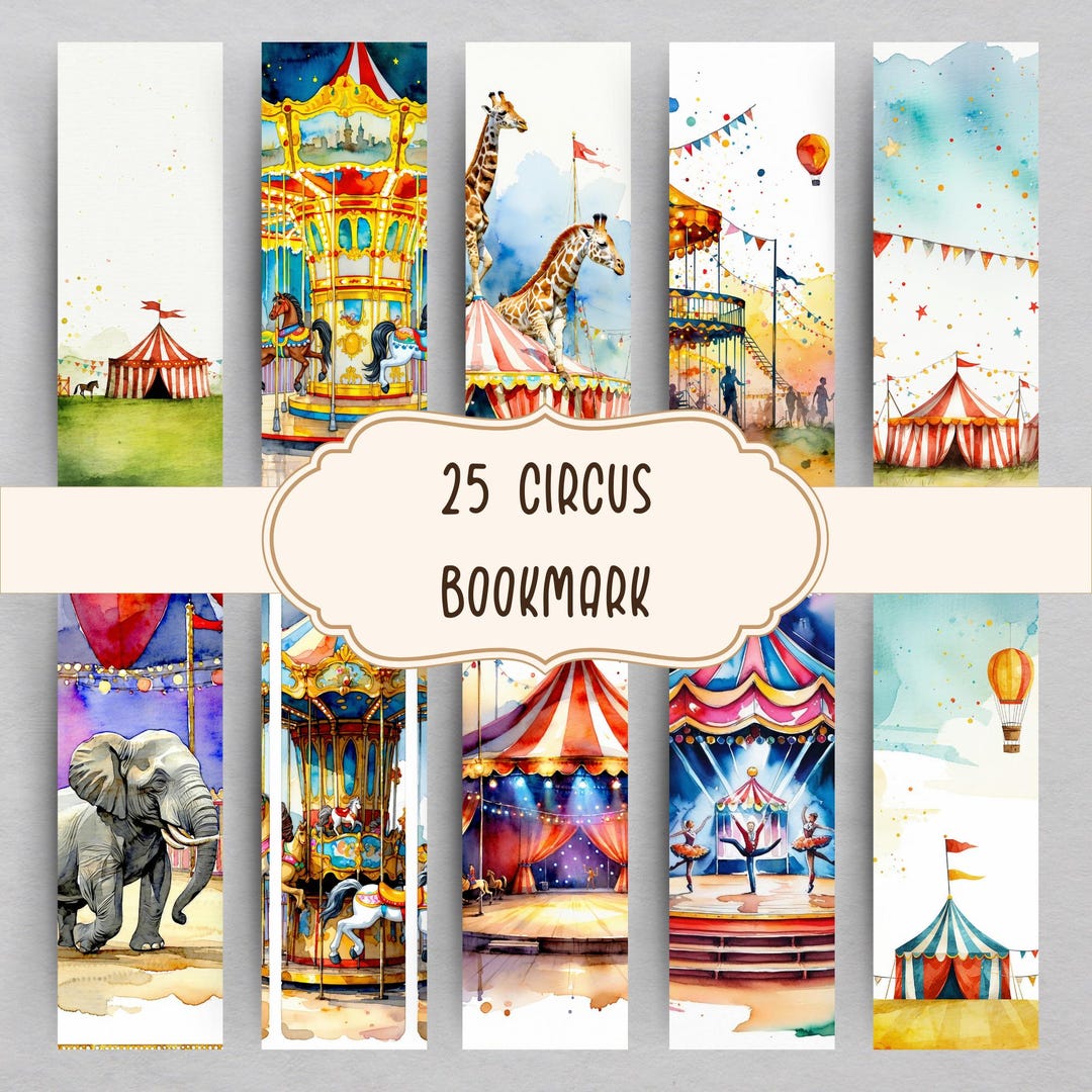 Circus Bookmark Printable, Carnival Party Bookmark Gift, Circus Party ...
