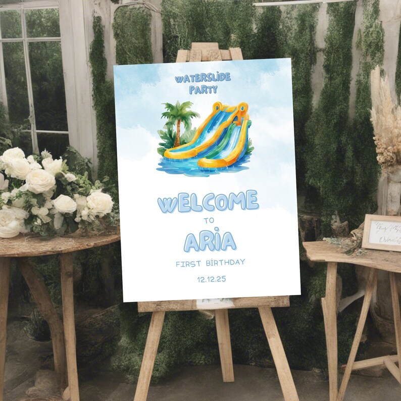 Waterslide Welcome Sign, Waterslide Birthday Party, Summer Pool Welcome ...