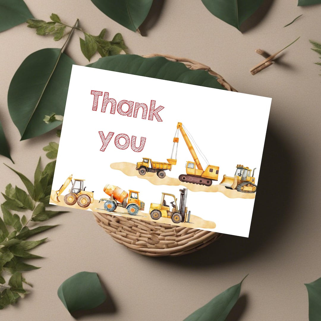 Construction Thank You Card, Editable Dump Truck Favor Card, Printable ...
