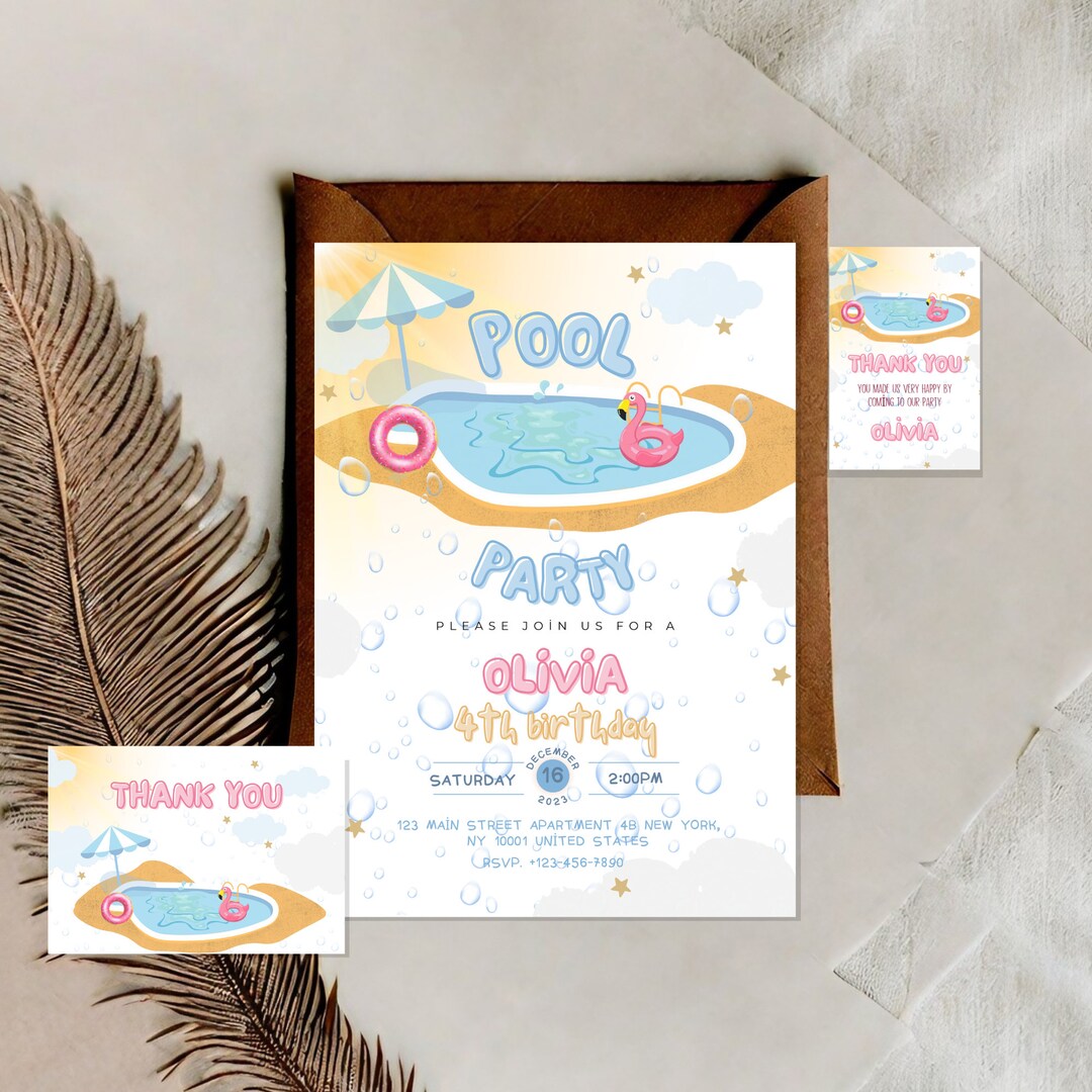 Pool Party Invitation Template, Summer Pool Party Birthday Invite ...